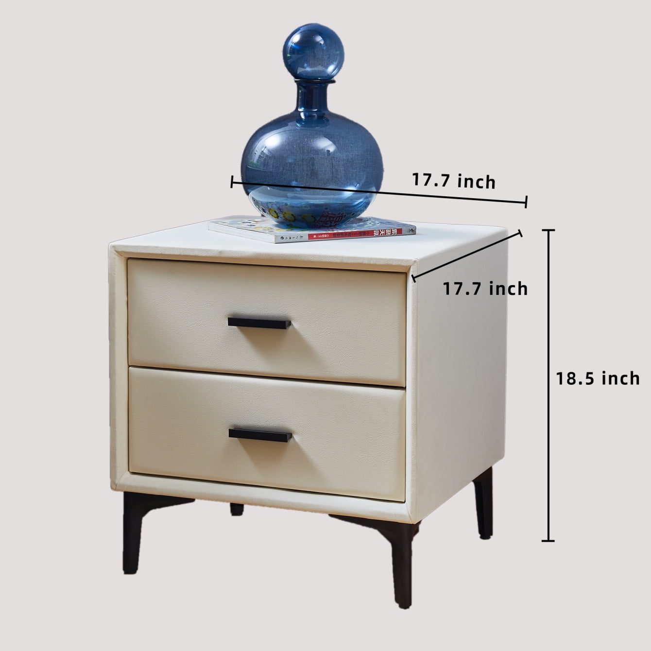 Modern PU Leather Nightstand, Vintage End Table with 2 Drawers ...
