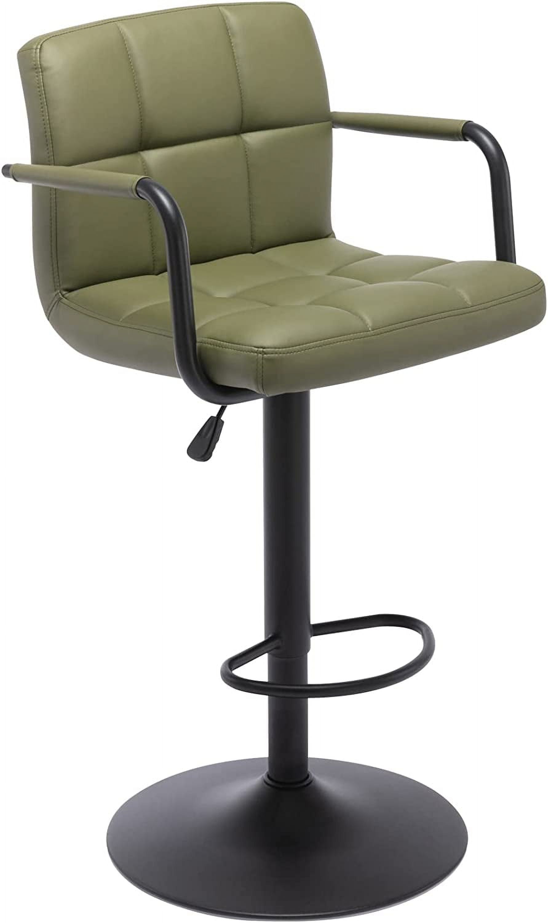 Modern PU Leather Square Bar Stool, Adjustable Swivel Barstool with Back and Arms, Airlift ...