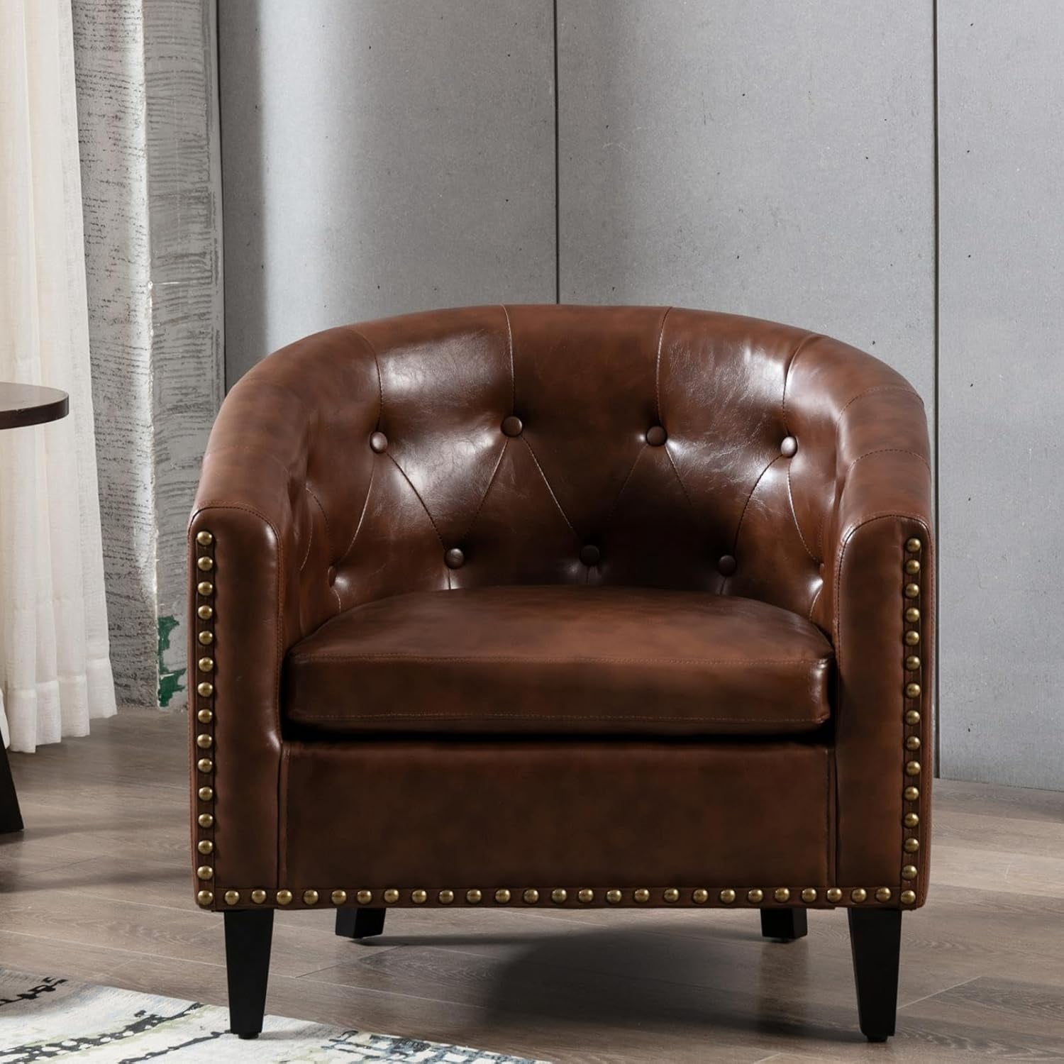 Modern PU Leather Tufted Barrel Chair, Sleek Tub Chair for Living Room ...
