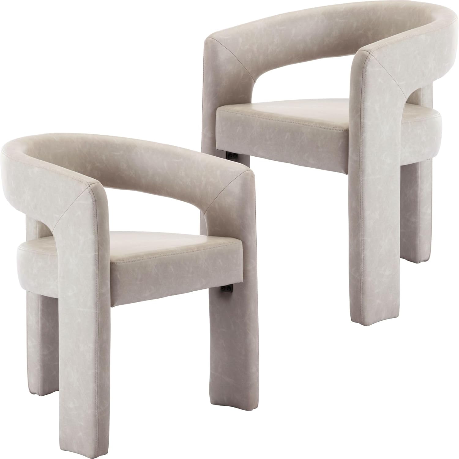Modern PU Leather Upholstered Dining Chairs with Open-Back, Cute Barrel ...