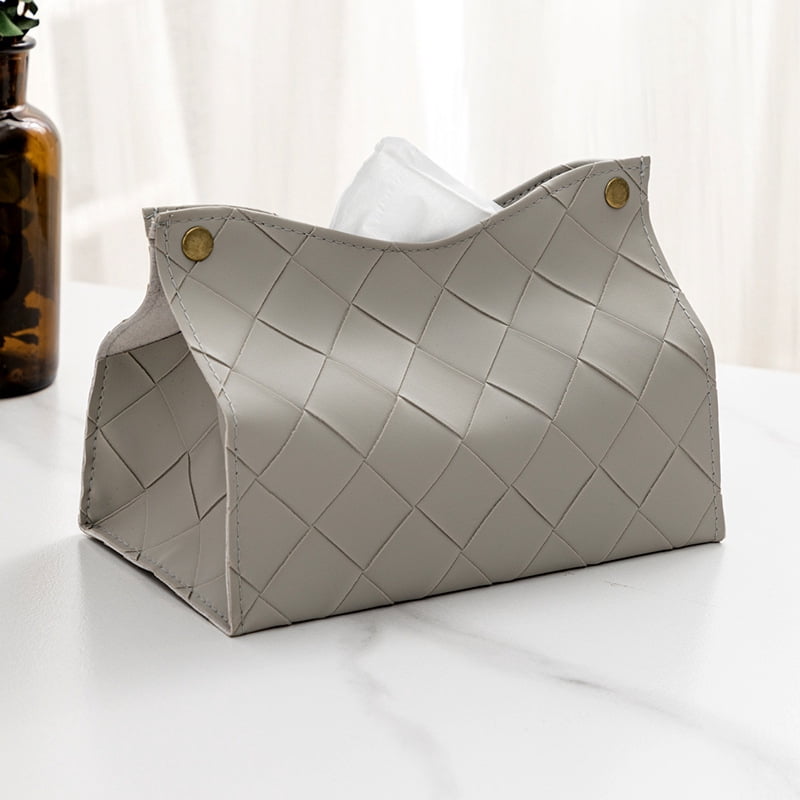 Modern PU Leather Woven Checkered Tissue Box Living Room Hotel Table ...