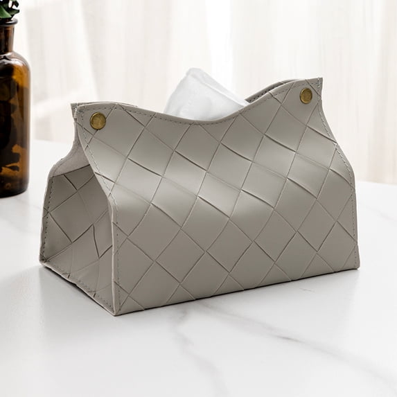 Modern PU Leather Woven Checkered Tissue Box Living Room Hotel Table ...