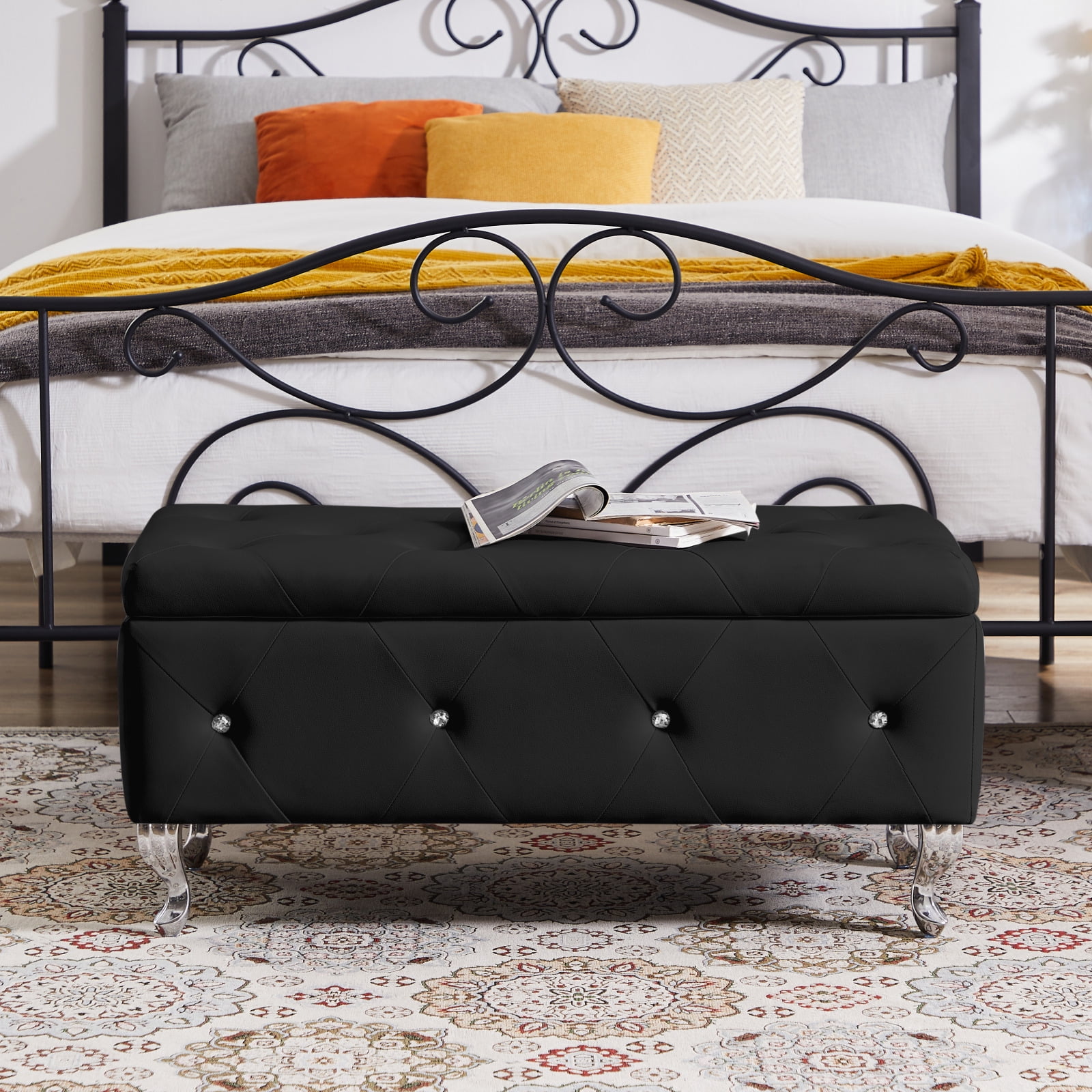 Modern Pu Storage Ottoman End Bench For Bedroom Luxury Upholstered