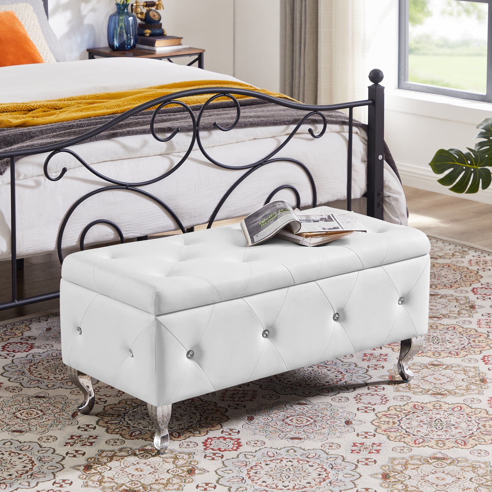 Modern Pu Storage Ottoman End Bench For Bedroom Luxury Upholstered