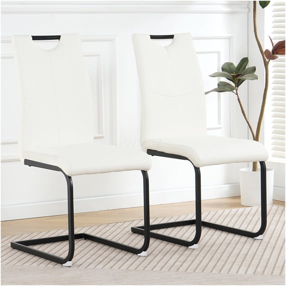 Modern PU Upholstered Dining Chairs, Set of 2 with Black Metal Legs for ...