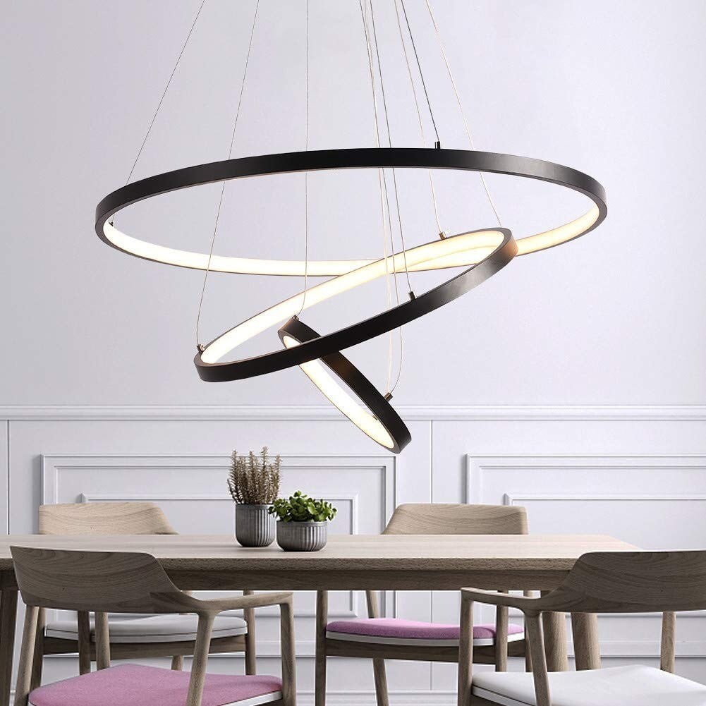 Modern Painted Black 3 Rings LED Pendant Light Fixture Color ...