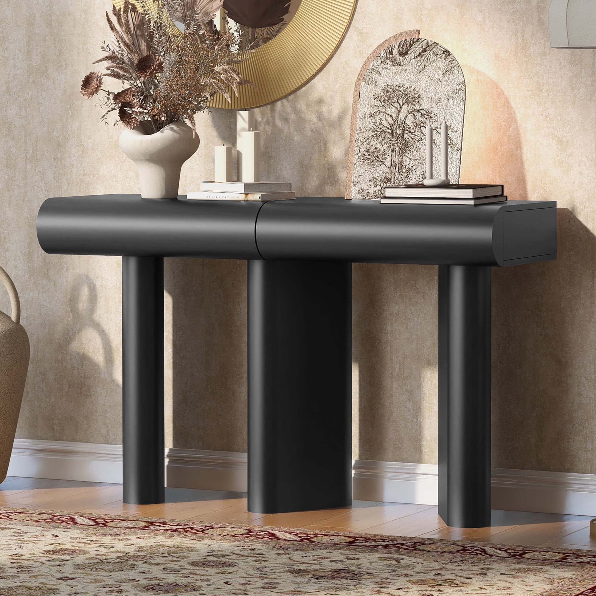 Modern Painted Console Table with 2 Curved Drawers, Space-Saving ...
