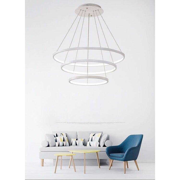 Modern Painted White 3 Rings LED Pendant Light Fixture Light Source ...