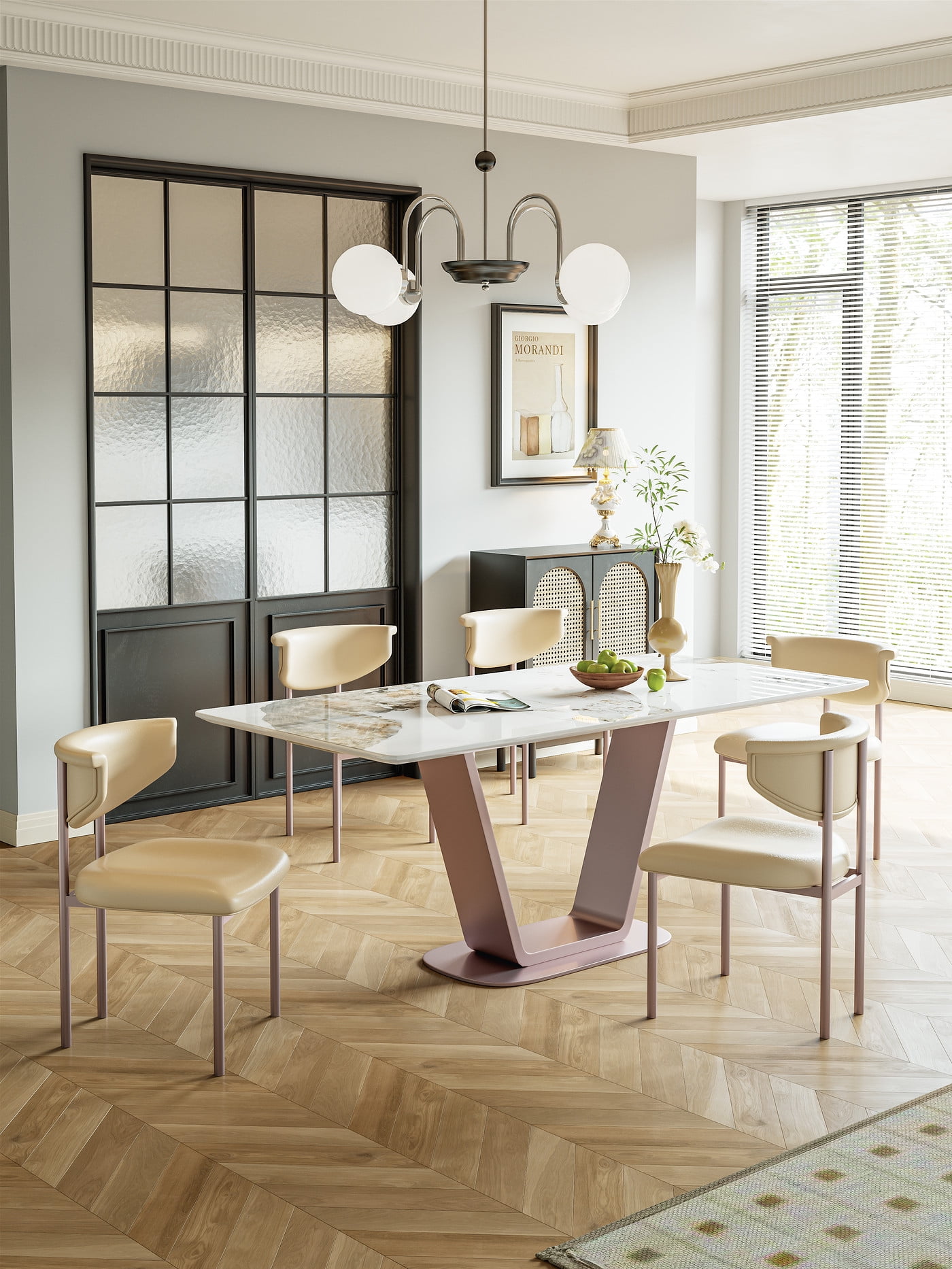 Modern Pandora White Slate Dining Table with Double Pedestal for ...