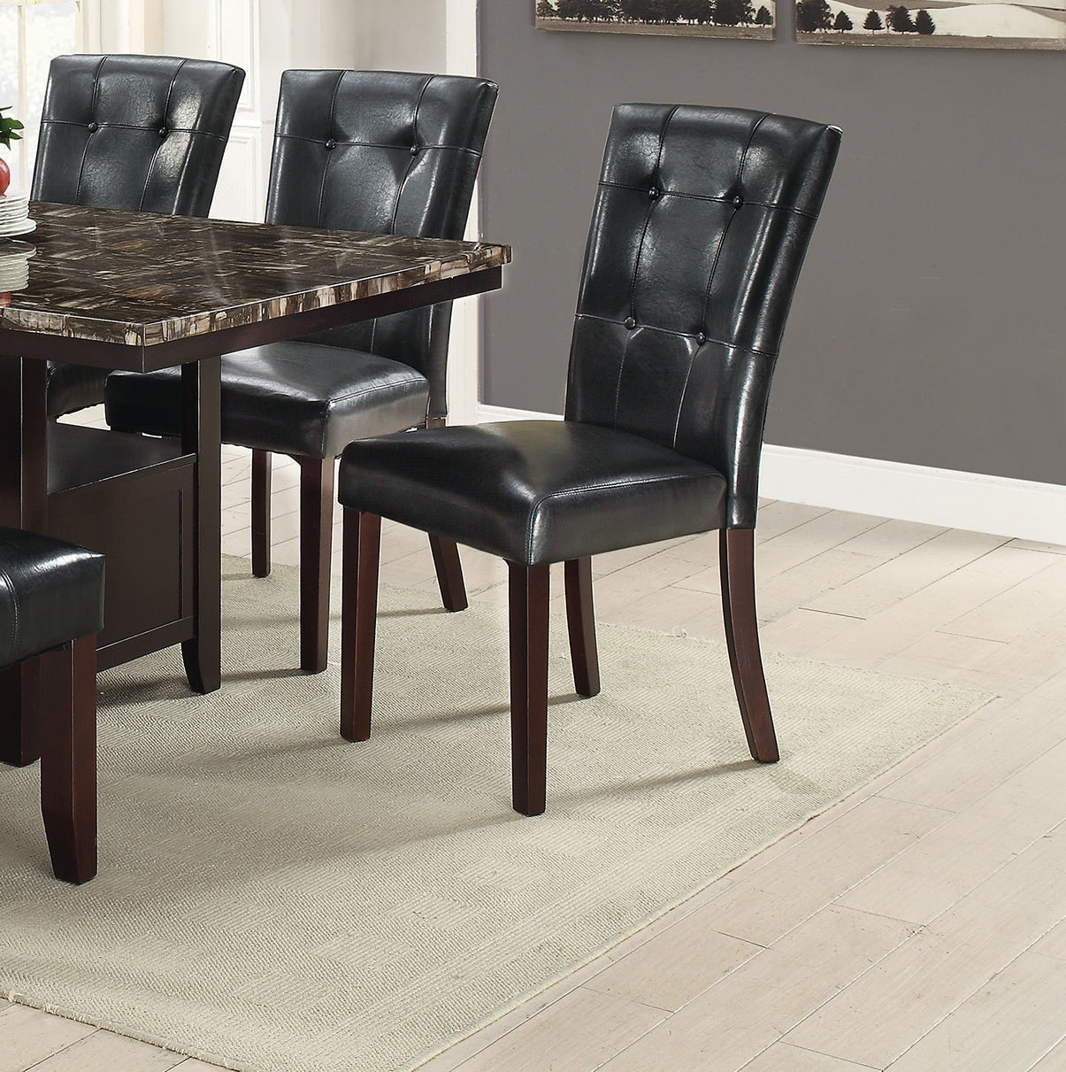Modern Parson Chairs Black Faux Leather Tufted Set of 2 Side Chairs ...