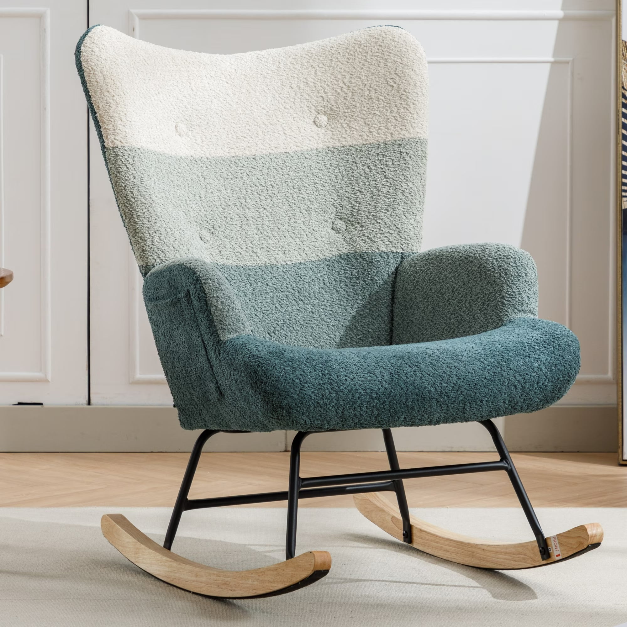 Modern Patchwork Accent Chair with Solid Wood Armrest and Feet, Mid ...