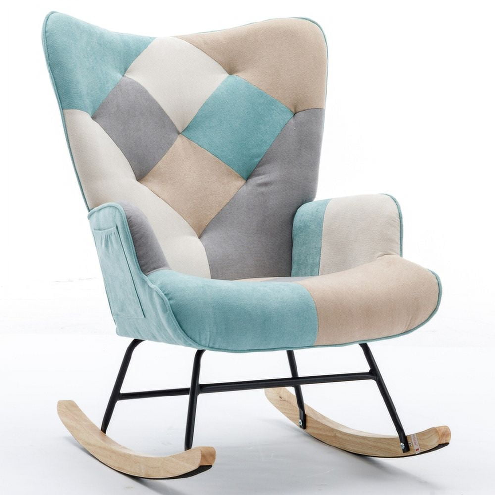 Modern Patchwork Accent Chair with Solid Wood Armrest and Feet, Mid ...