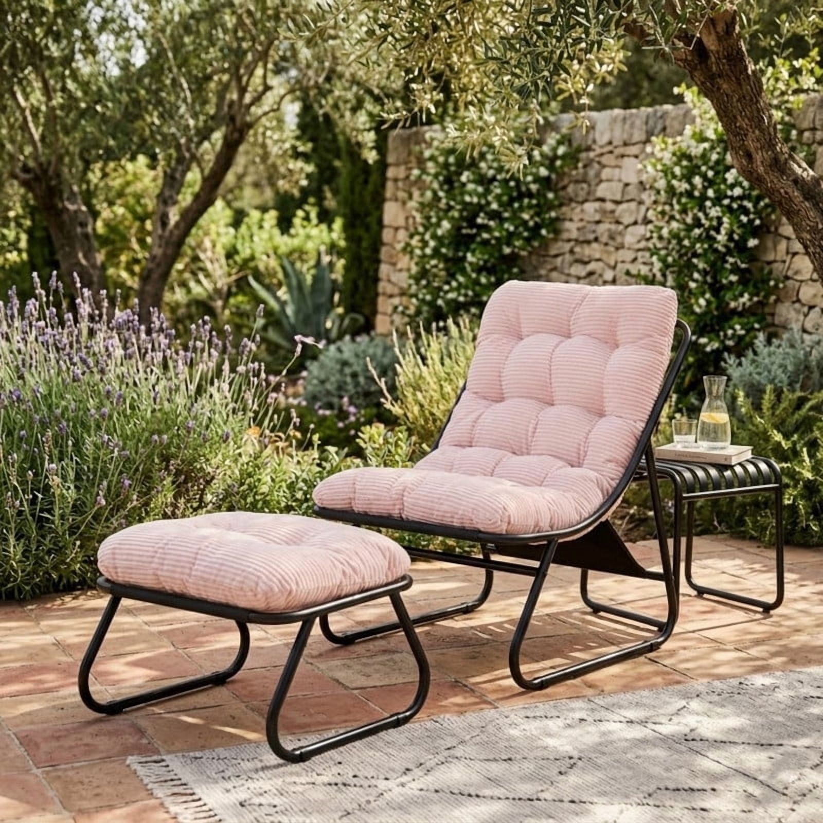Modern Patio Lounge Chair with Ottoman, Comfy Sling Recliner Chair with ...