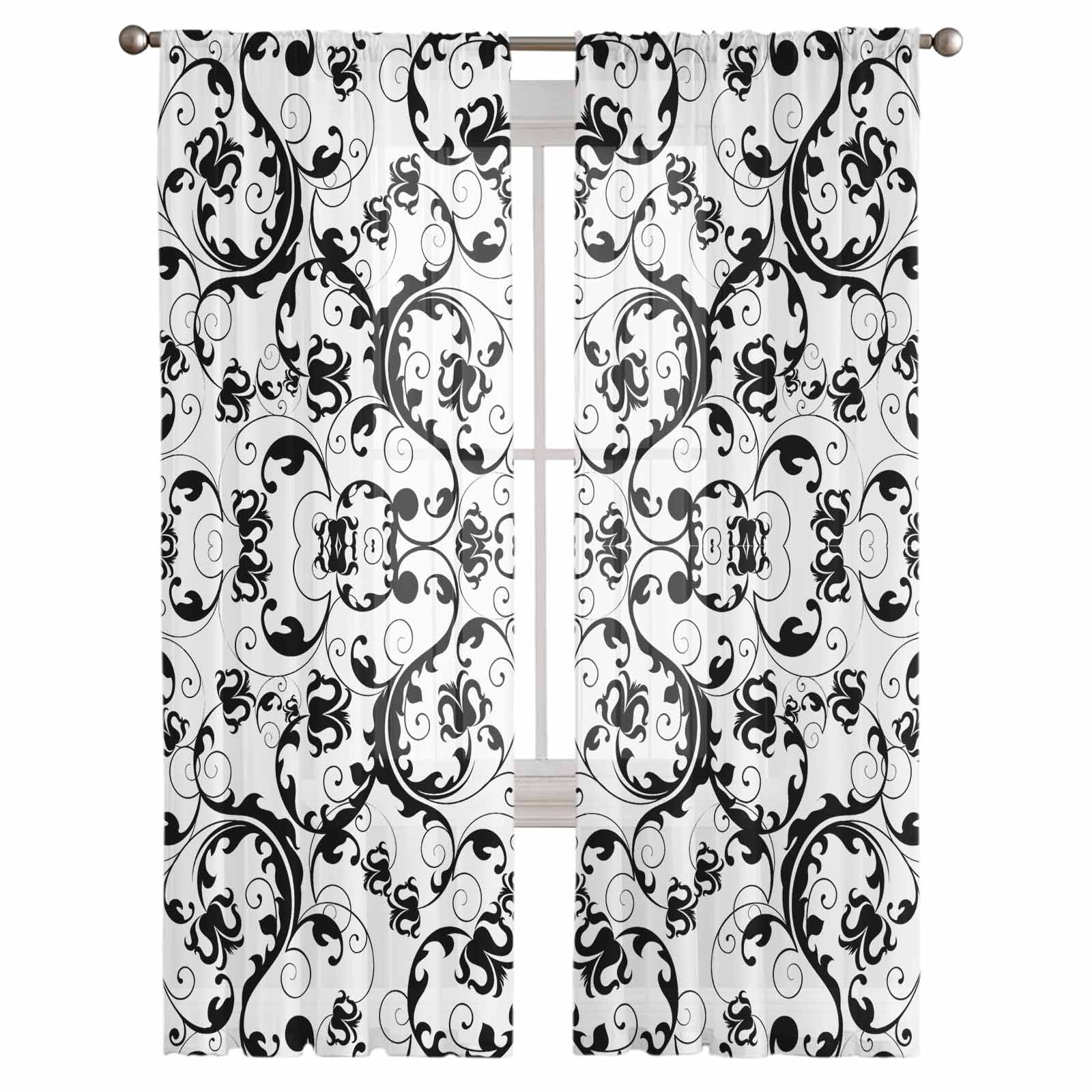 Modern Pattern Abstract Sheer Tulle Curtains for Living Room Valance ...