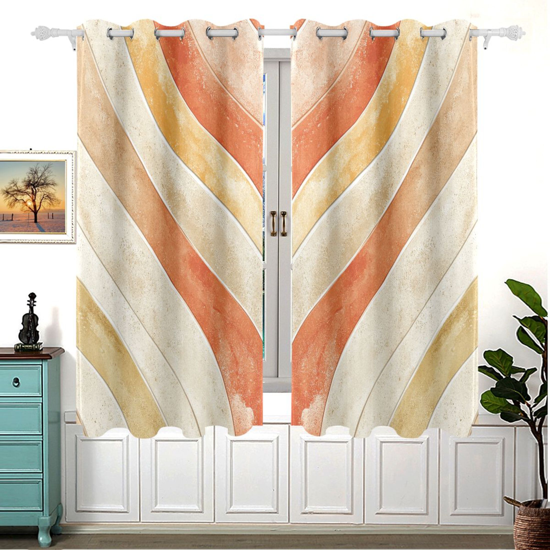 Modern Pattern Design 63x55in Window Curtain Panels 63x55in 2-Piece ...