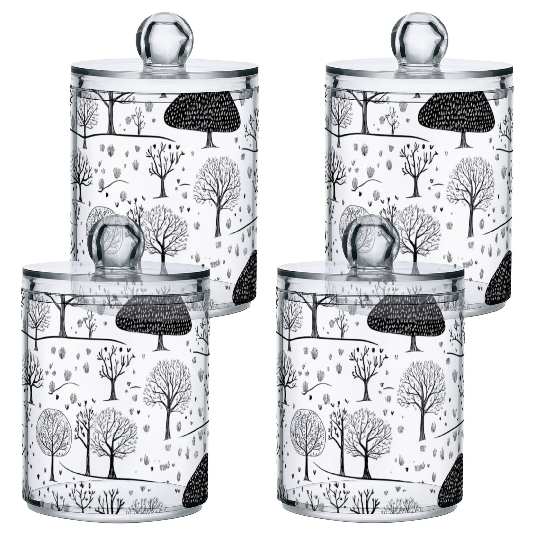 Modern Pattern Design Tree Bathroom Canisters Set of 4 Translucent ...