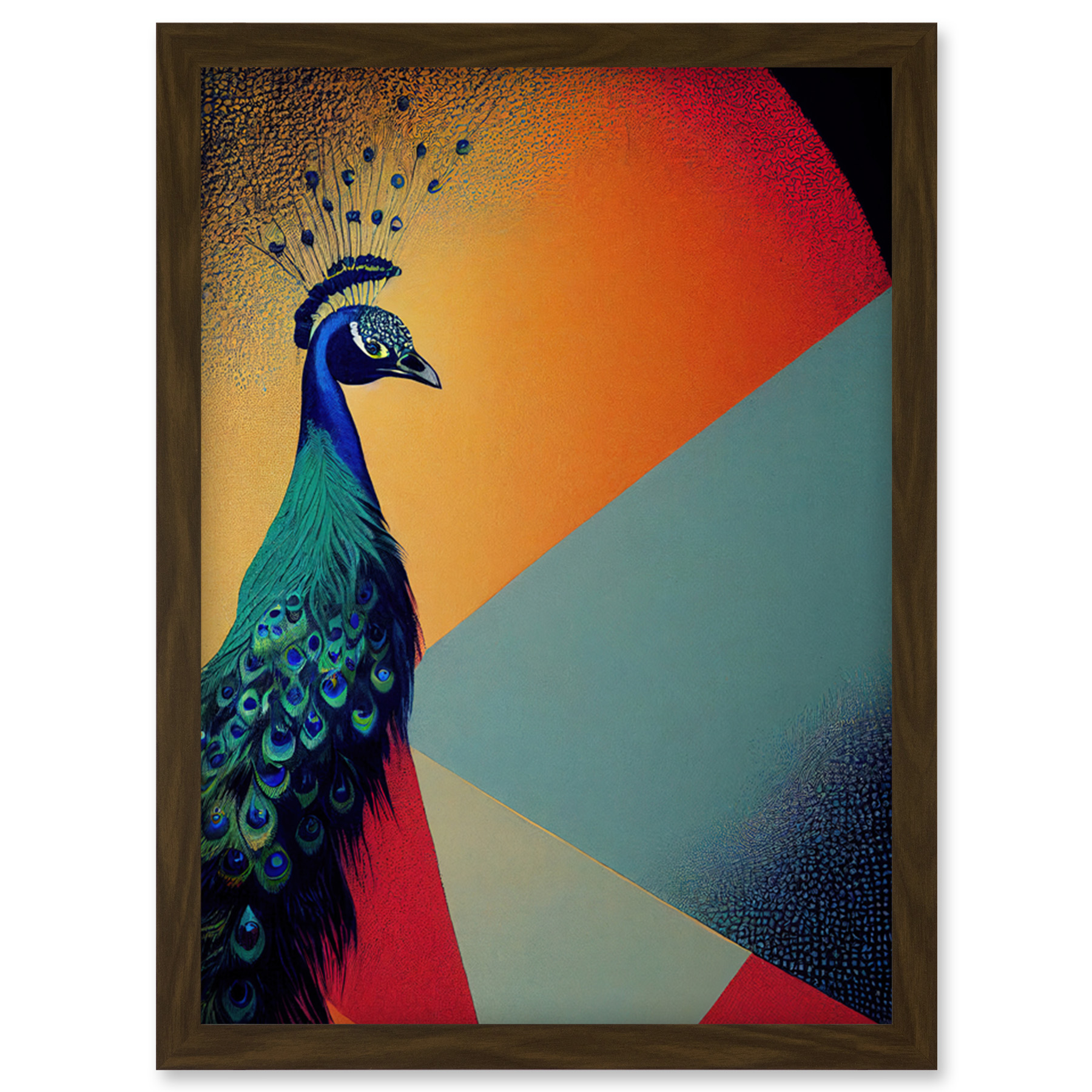 Modern Peacock Portrait in Colourful Abstract Vibrant Orange Artwork ...