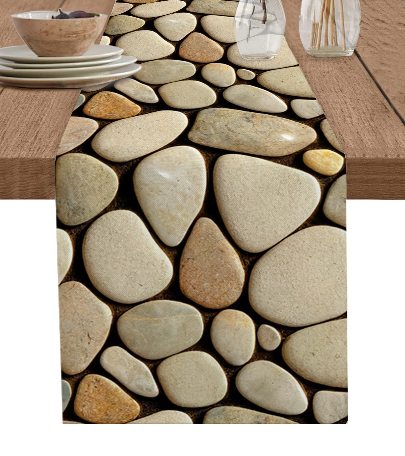 Modern Pebble Texture Brown Linen Table Runner Wedding Party ...