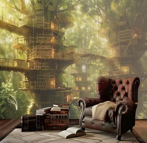 Modern Peel and Stick Wall Mural Library Labyrinth Swaying Bridge ...