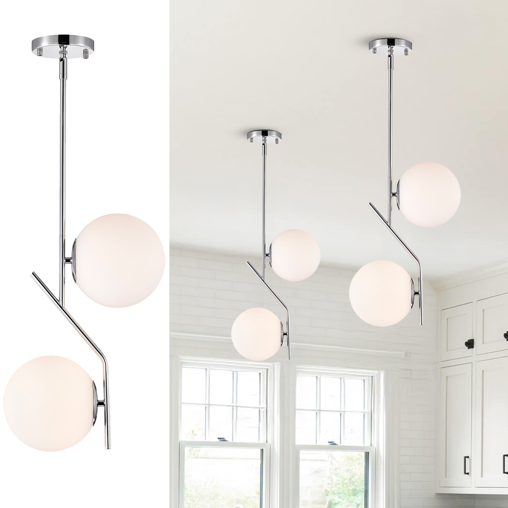 Modern Pendant Light Fixtures 2-Light 7.1'' Opal Glass Shade Mid ...