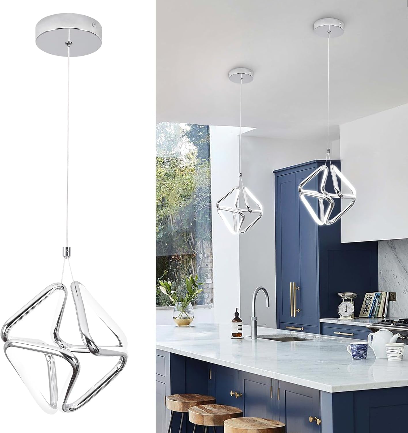 Modern Pendant Light Fixtures,6000K Cool White Chrome Led Pendant ...