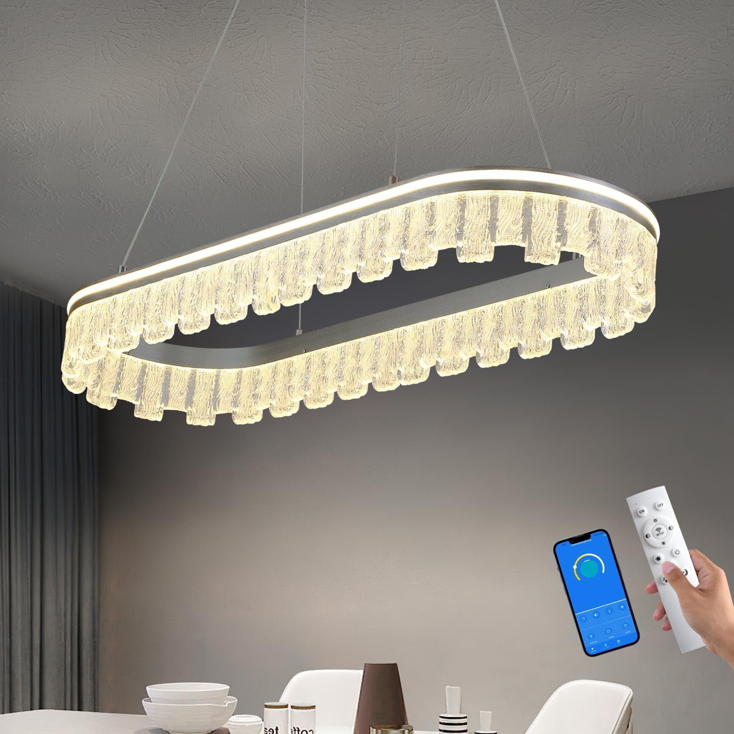 Modern Pendant Lights Kitchen Island, 35.5" Dimmable LED Elliptical ...