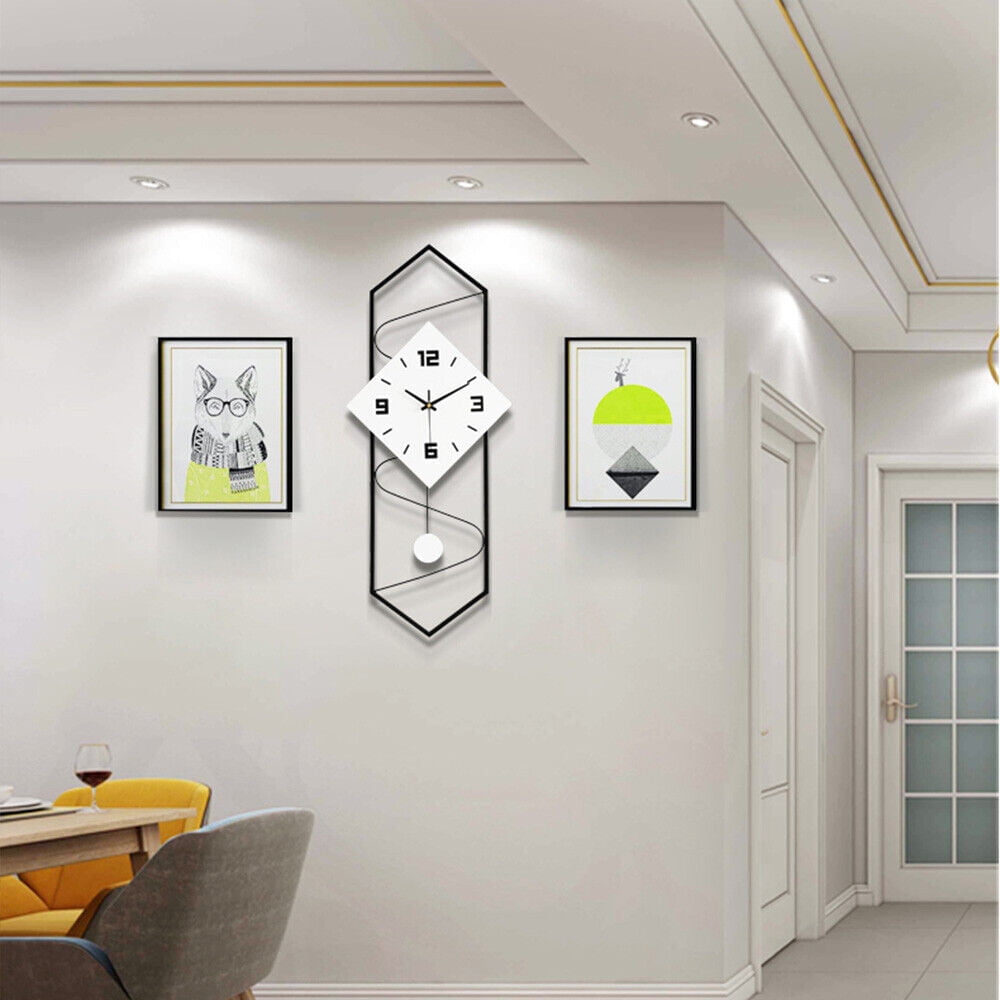 Modern Pendulum Clock Metal Wood Wall Clock Rectangle Wall Clock ...