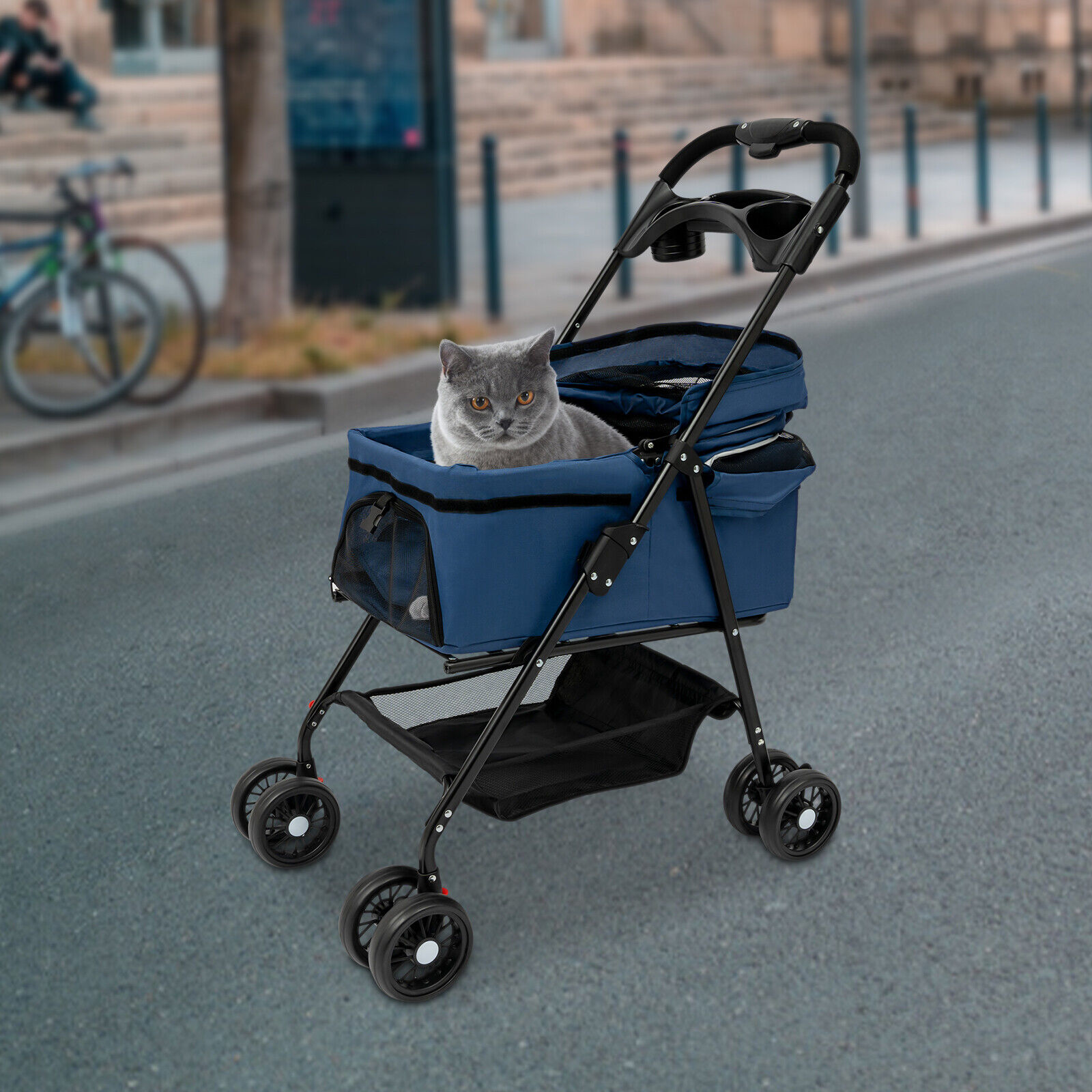 Modern Pet Cart 4 Wheels Dog Cat Carrying Cart Foldable Puppy Carrier ...