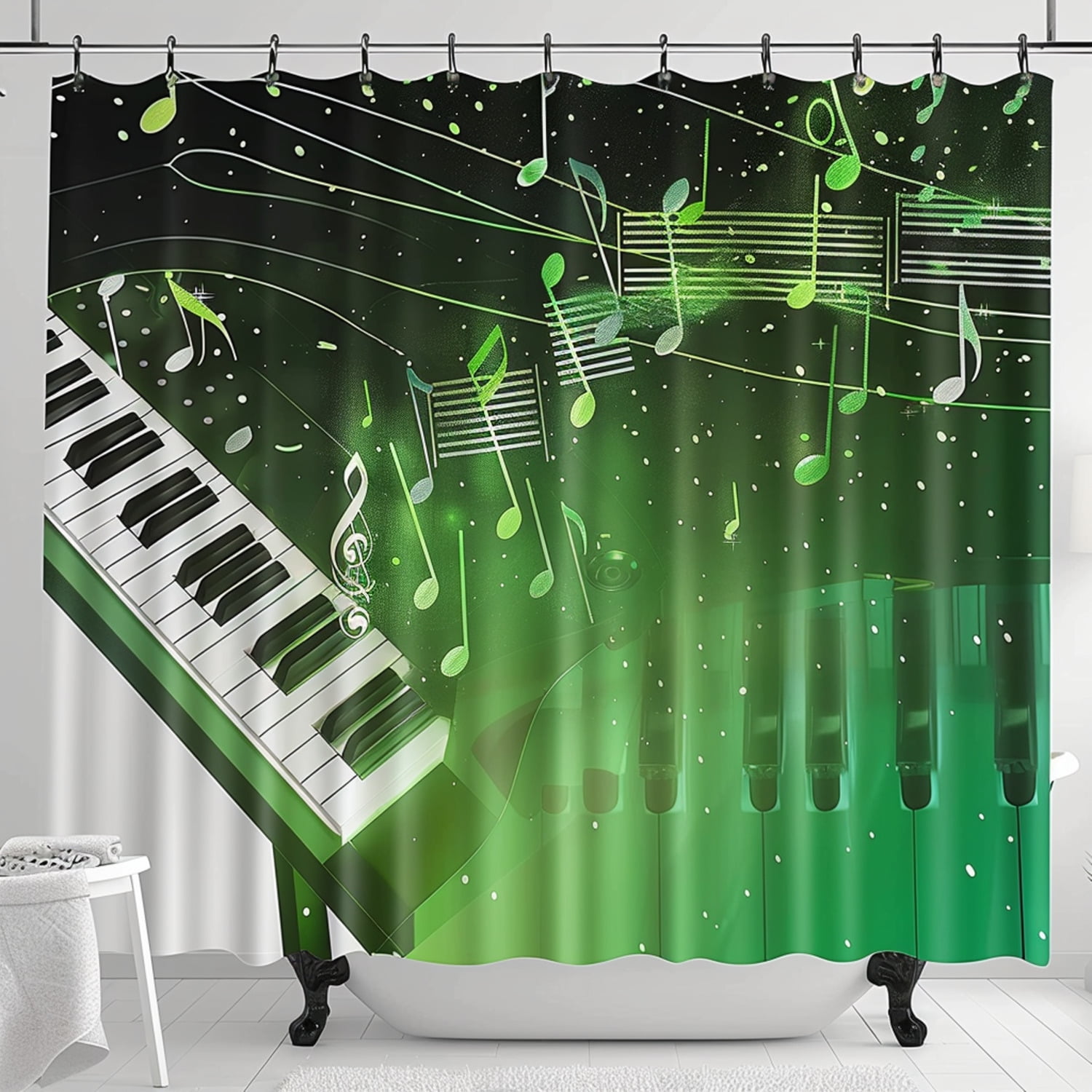 Modern Piano Keys Shower Curtain Green Background Bathroom Decor with ...