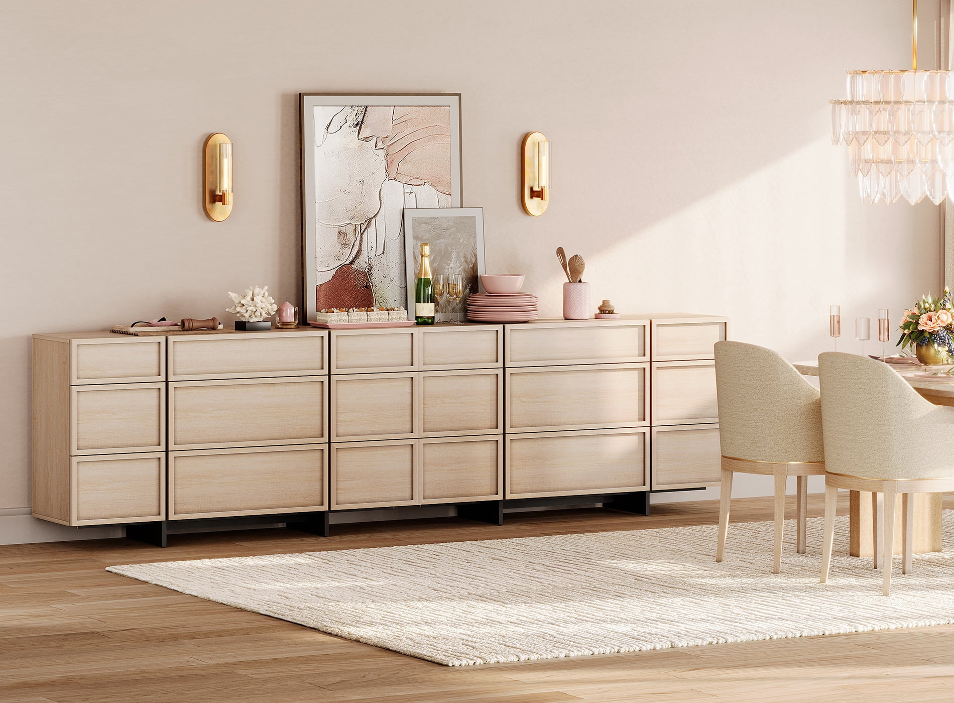 Modern Picture Frame Sideboard Buffet Cabinet with 18 Drawers and T ...