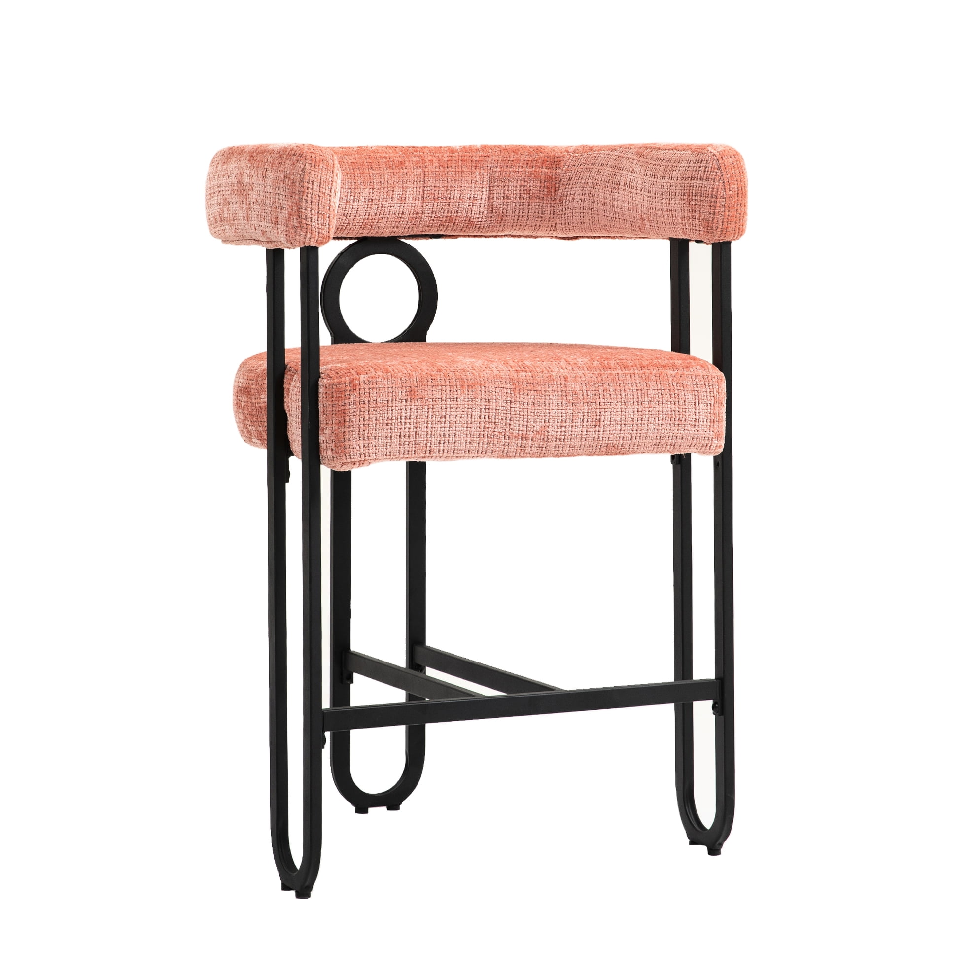 Modern Pink Chenille Dining Bench Stool - Metal Frame, Foam Filled ...