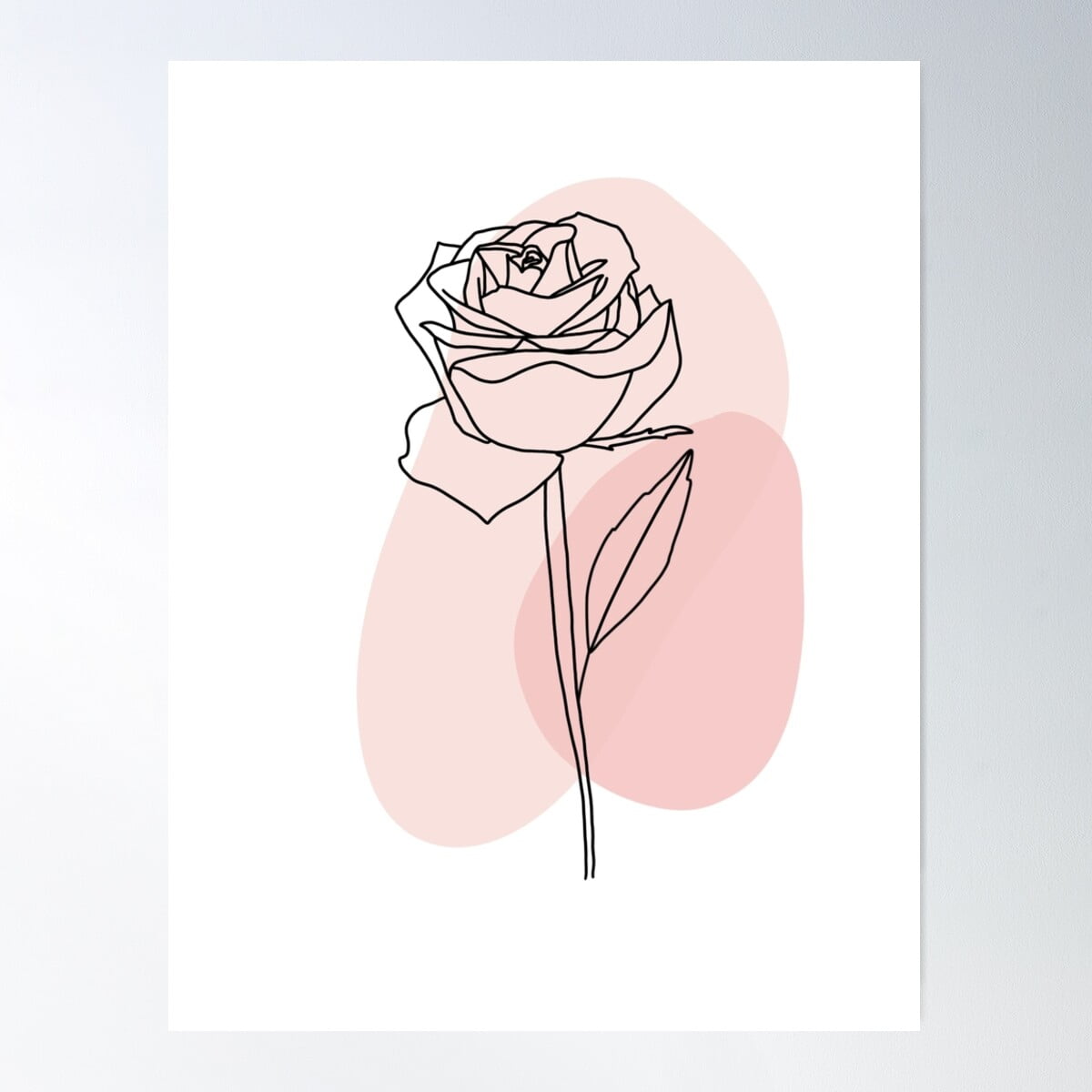 Modern Pink Rose Line Drawing Poster Wall Art, Modern Wall Decor For ...