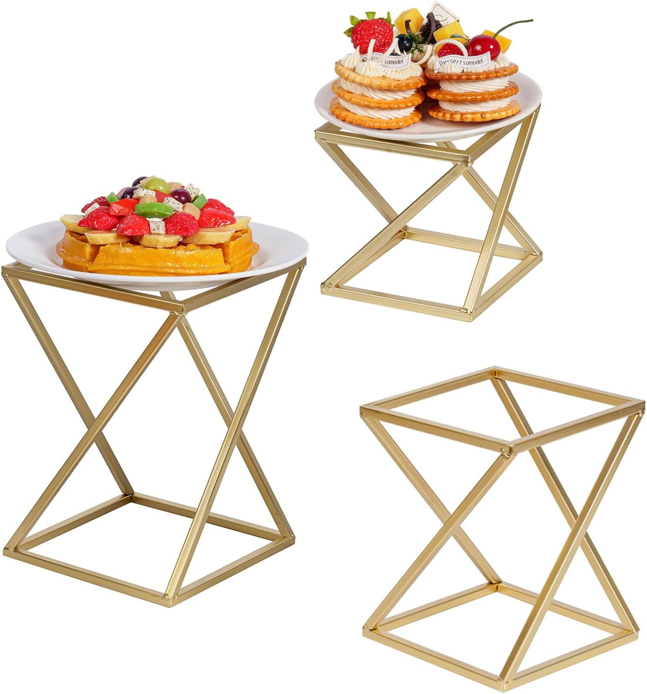 Modern Pizza Pedestal Stand, Twisting Geometric Brass Tone Metal Racks ...