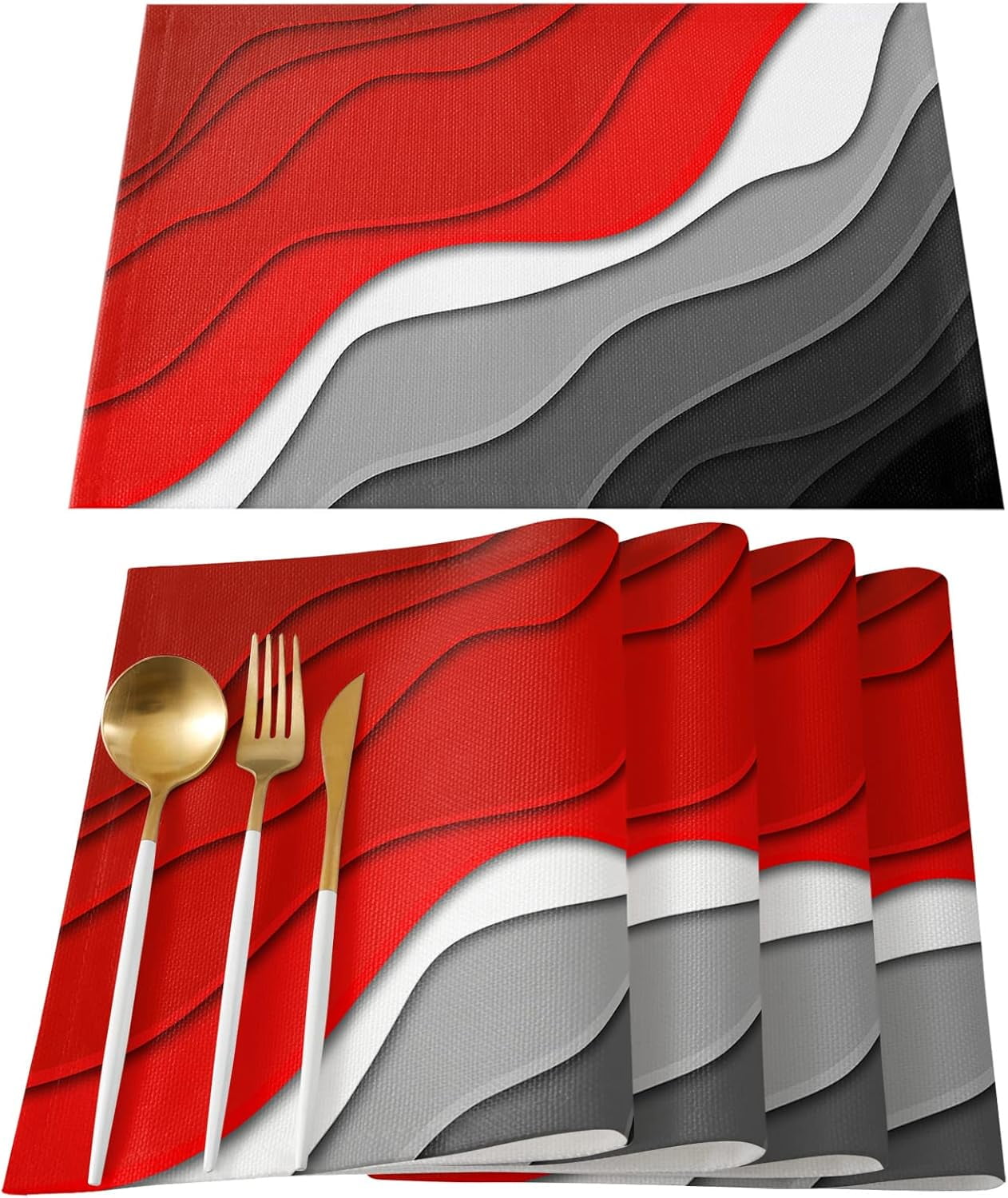 Modern Placemats Set of 6 Red and Black Geometric Place Mats for Dining ...