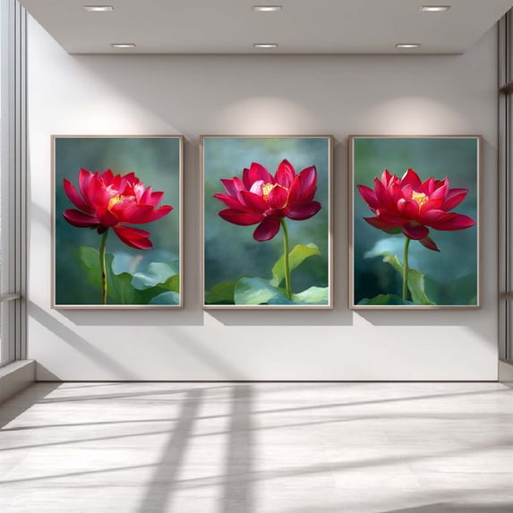 Modern Plant Abstract Lotus Canvas Painting Wall Art for Living Room ...