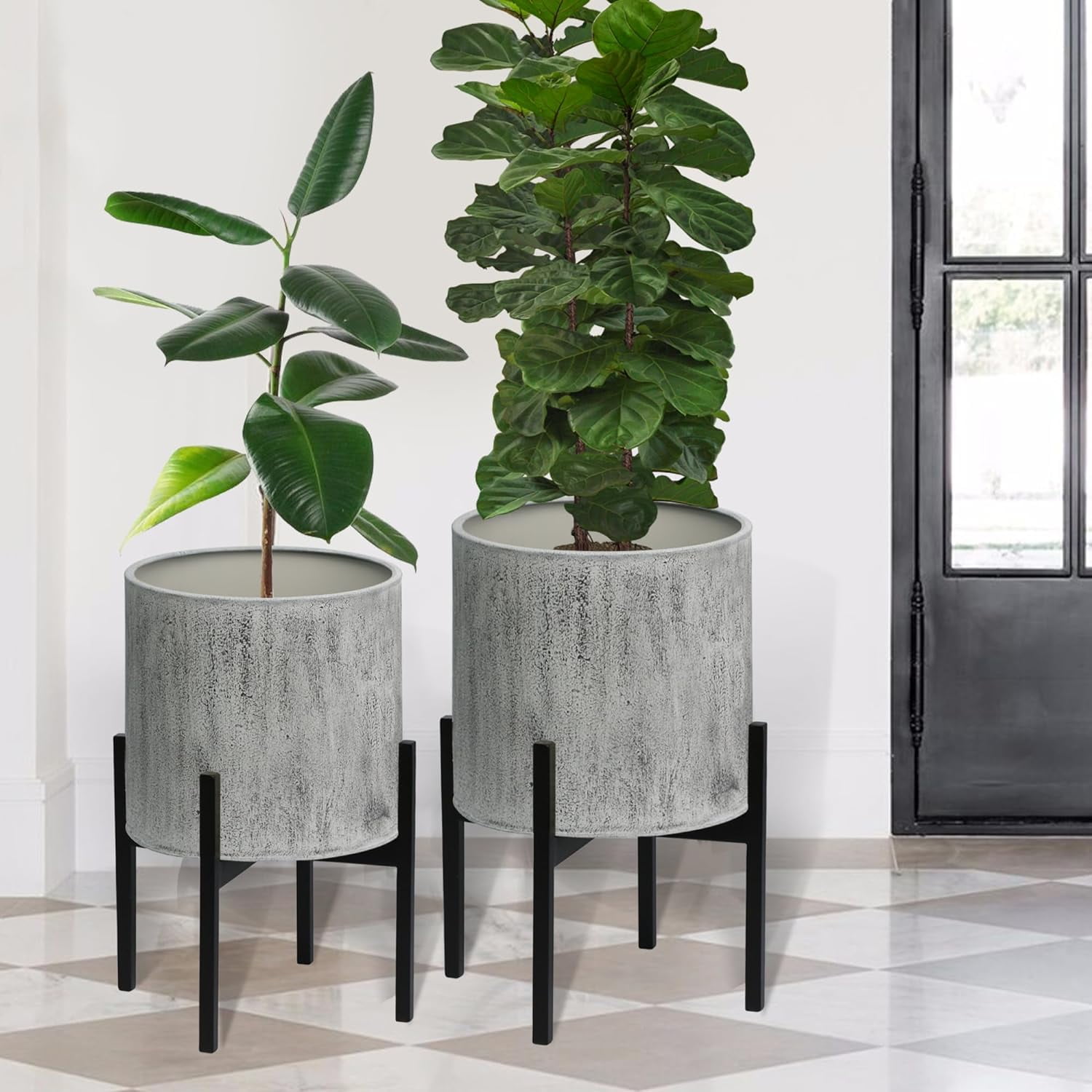 Modern Plant Pots, Set of 2 Large Planters with Stand, Decorative ...