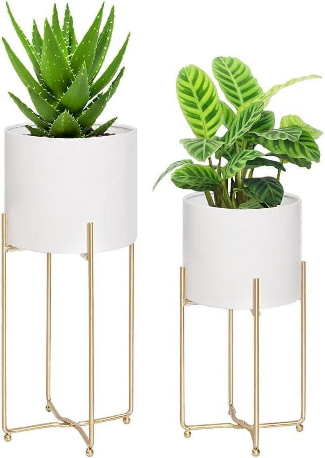 Modern Planter for Indoor Plants Pack of 2, White Plant Pots with Gold ...