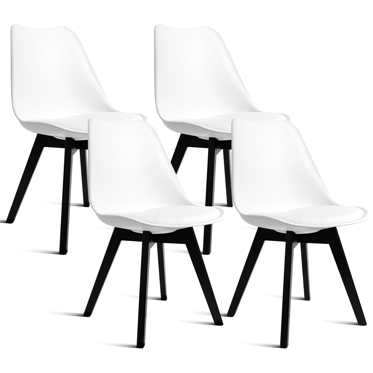 Modern Plastic Chairs with Black Wood Legs for Kitchen, Set of 4, White ...