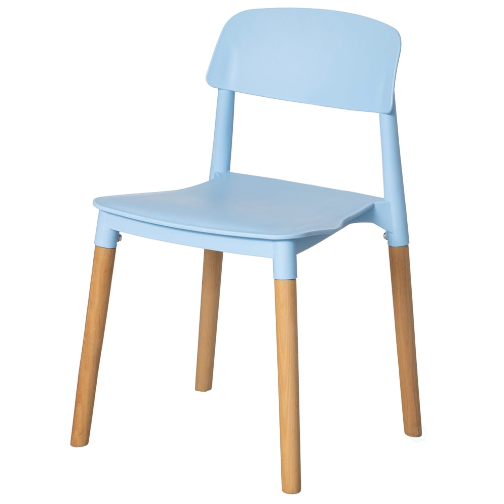 Modern Plastic Dining Chair Open Back with Beech Wood Legs, Blue ...