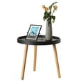 Modern Plastic Round Side Table Accent Coffee Table with Beech Wood ...