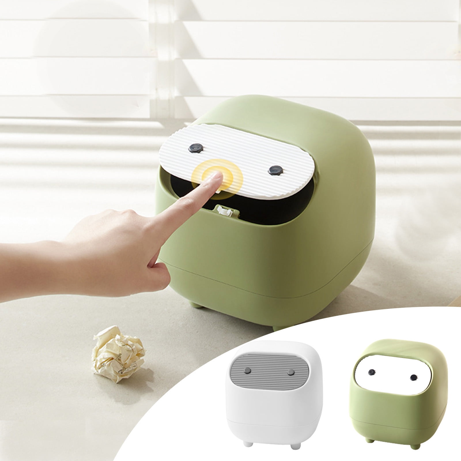 Modern Plastic Waste Bin with Lid,Compact Wastebasket for Bathroom,Desk ...