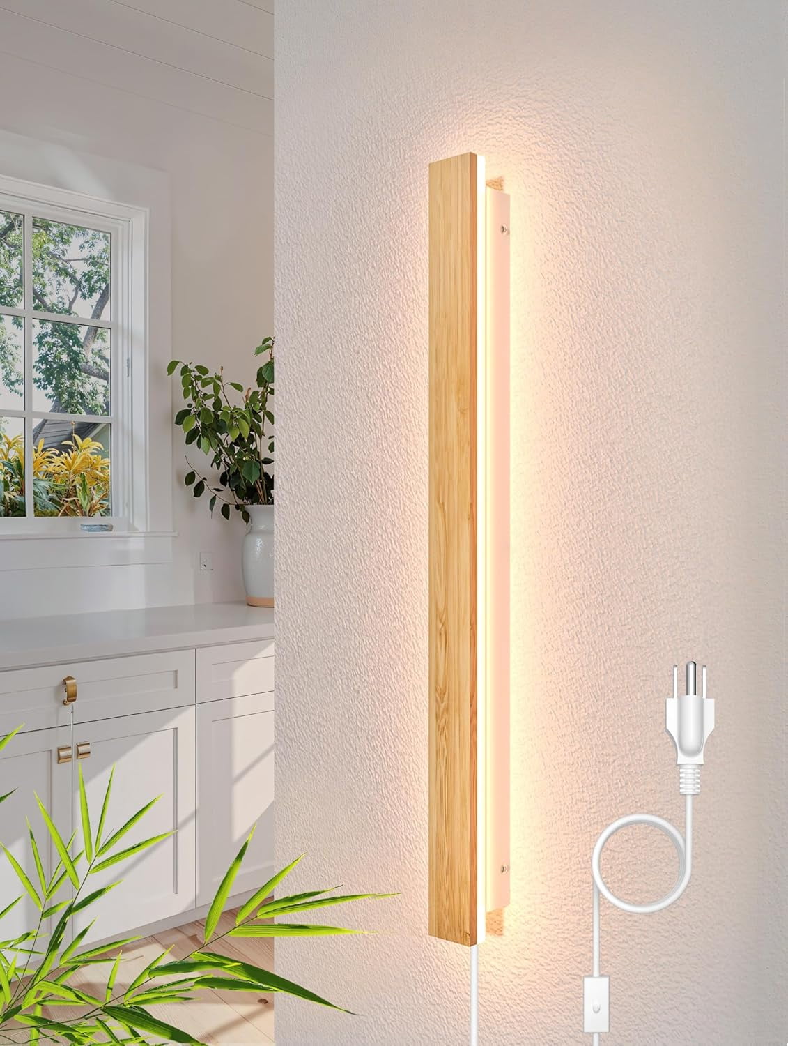 Modern Plug in Long Wall Sconce 31.4‘’ LED Bamboo Wall Lights 24W Long ...