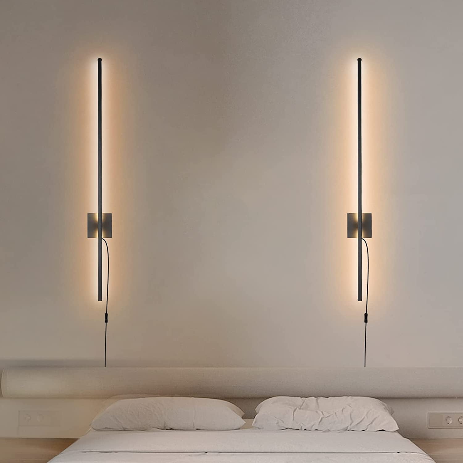 Modern Plug in Wall Sconces, Set of Two, Black LED Wall Lights Fixtures ...