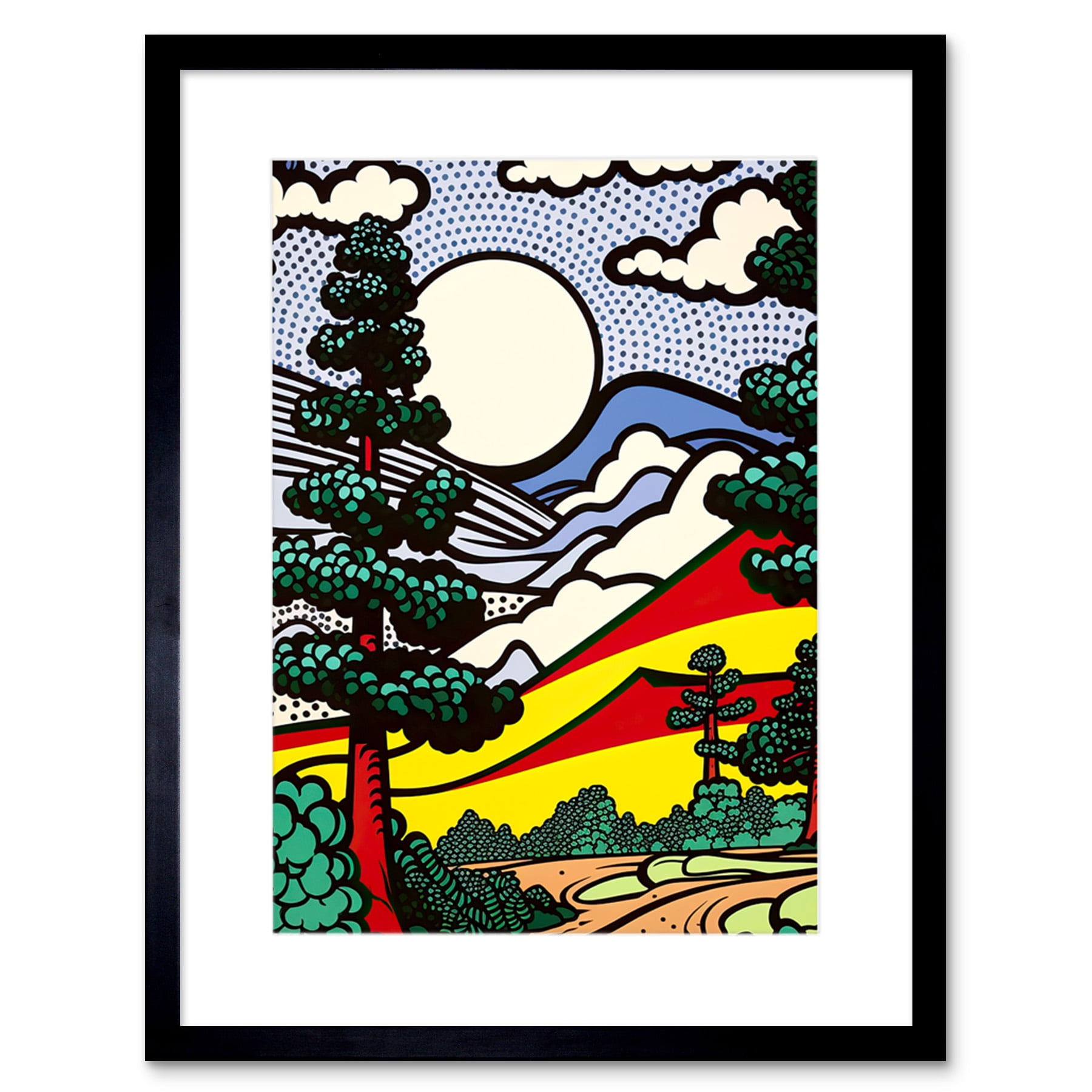 Modern Pop Art Forest Mountain Landscape Bright Colourful Comic Book ...