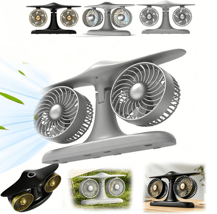 Modern Portable Dual-Head Desktop Fan, USB-C Rechargeable Jet Engine ...