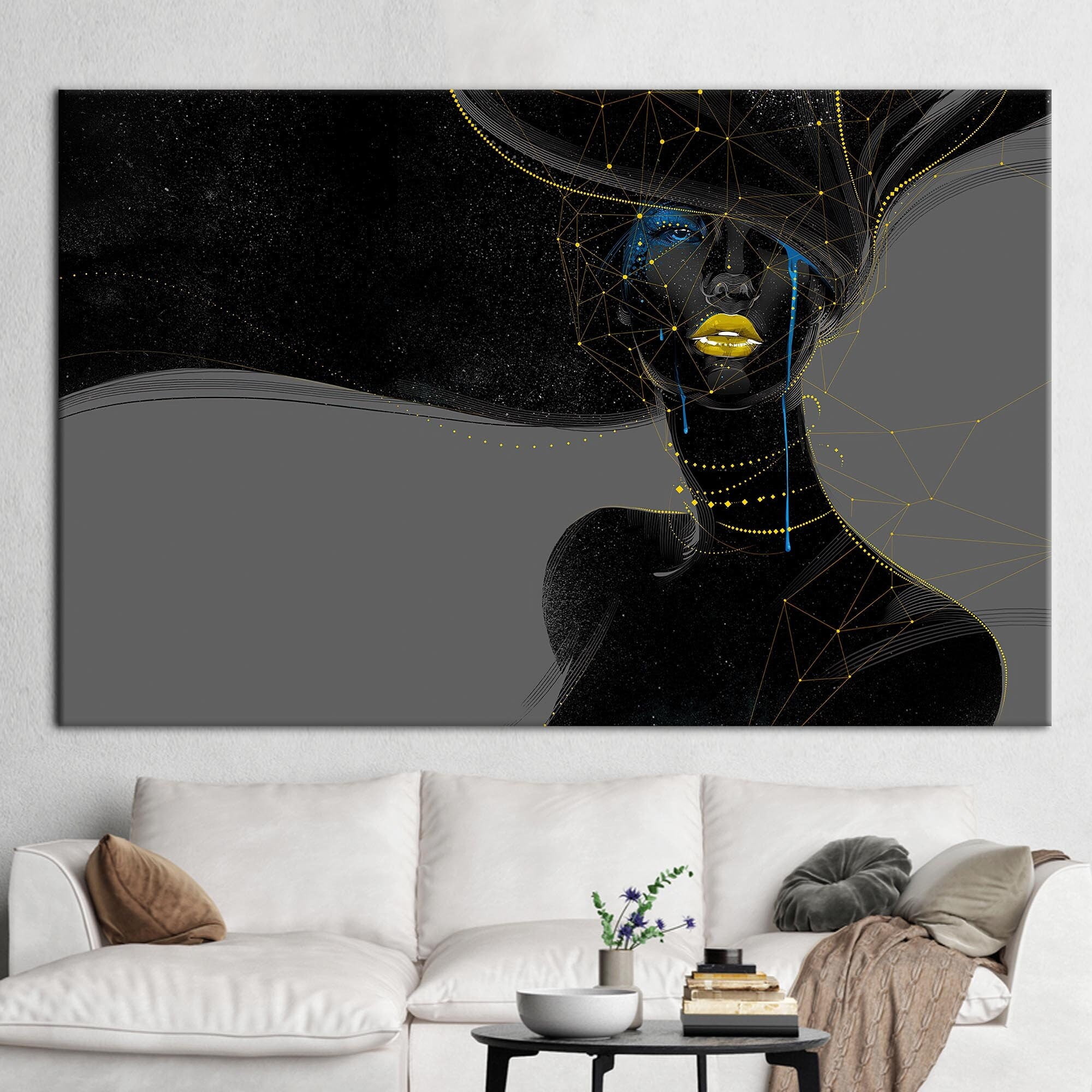 Modern Poster, Gold Canvas Art, Shimmery Canvas Art, Black Woman With Golden Lips, African Woman ...