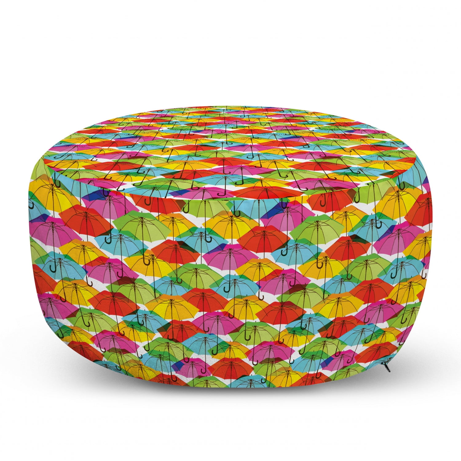 Modern Pouf Cover with Zipper, Colorful Umbrella in Vibrant Tones ...