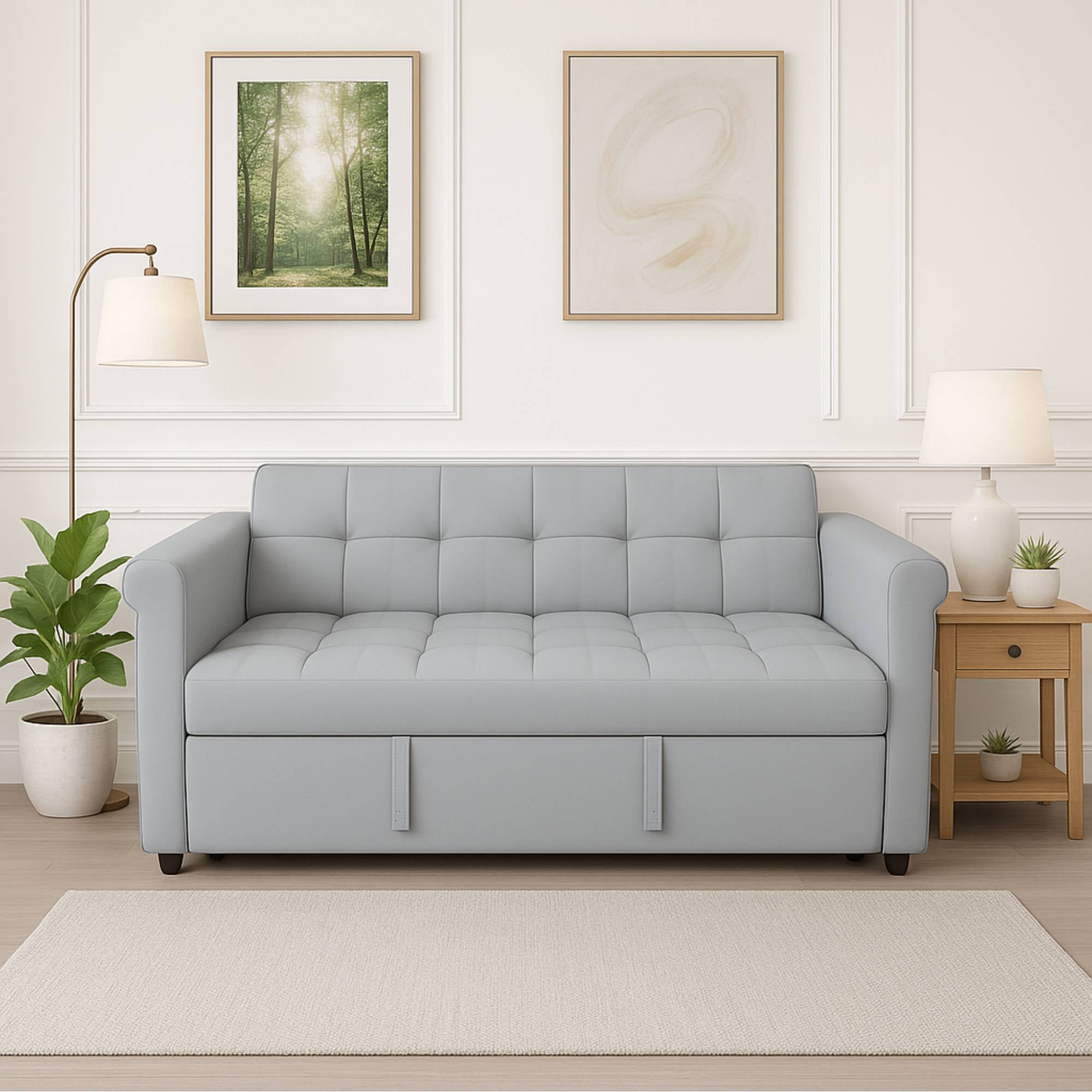 Modern Pull Out Couch Bed, Convertible Sleeper Sofa Bed with Rolled ...