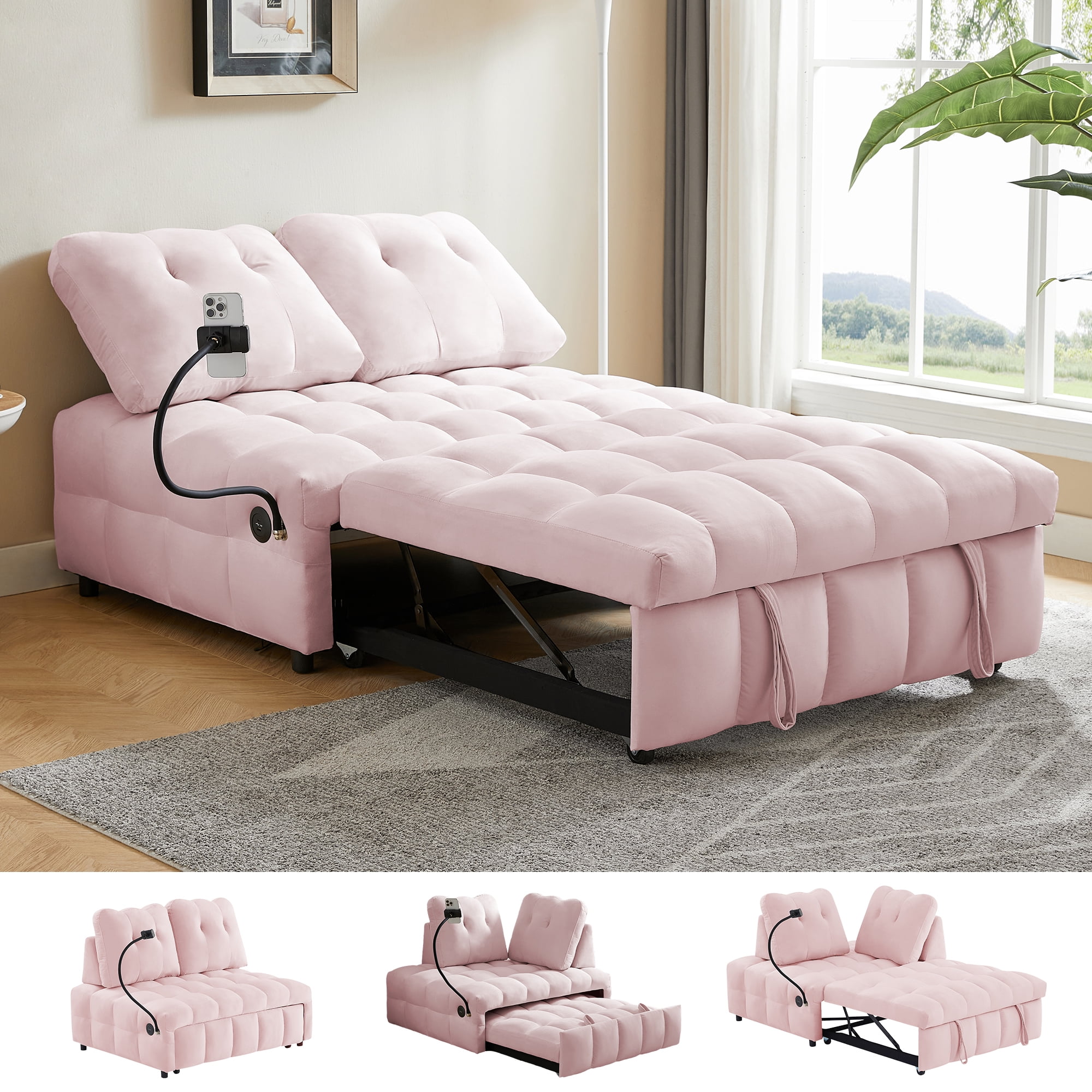 Modern Pull Out Sofa Bed, Convertible Sleeper Sofa Bed Twin Size, with ...