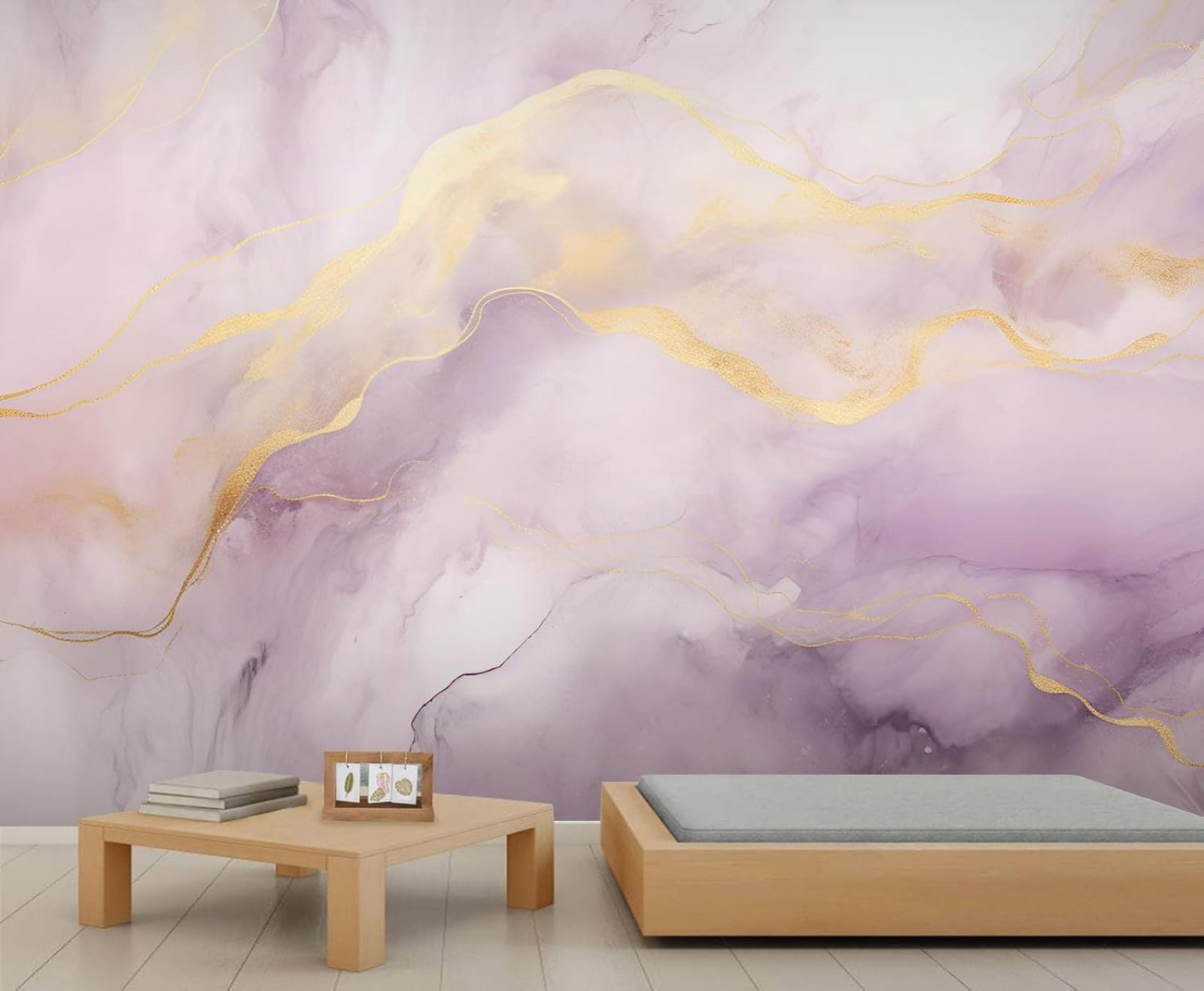 Modern Purple Marble Texture 3D Wall Murals Wallpaper, Abstract Golden ...